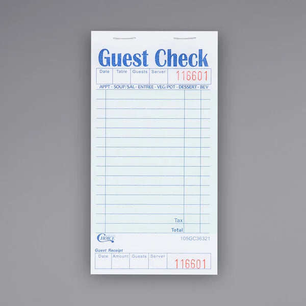 Guest Check with Bottom Guest Receipt - 50/Case – Aster Supply LLC